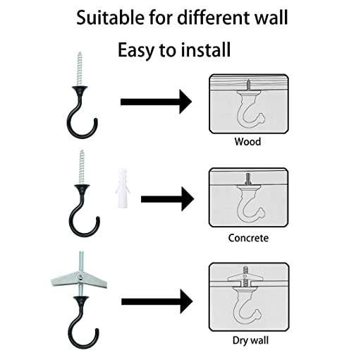 Evsteluo 2 Sets Large Swag Ceiling Hooks Heavy Duty Swag Hook with Hardware for Hanging Plants Ceiling Installation Cavity Wall Fixing (2 Sets, Black)