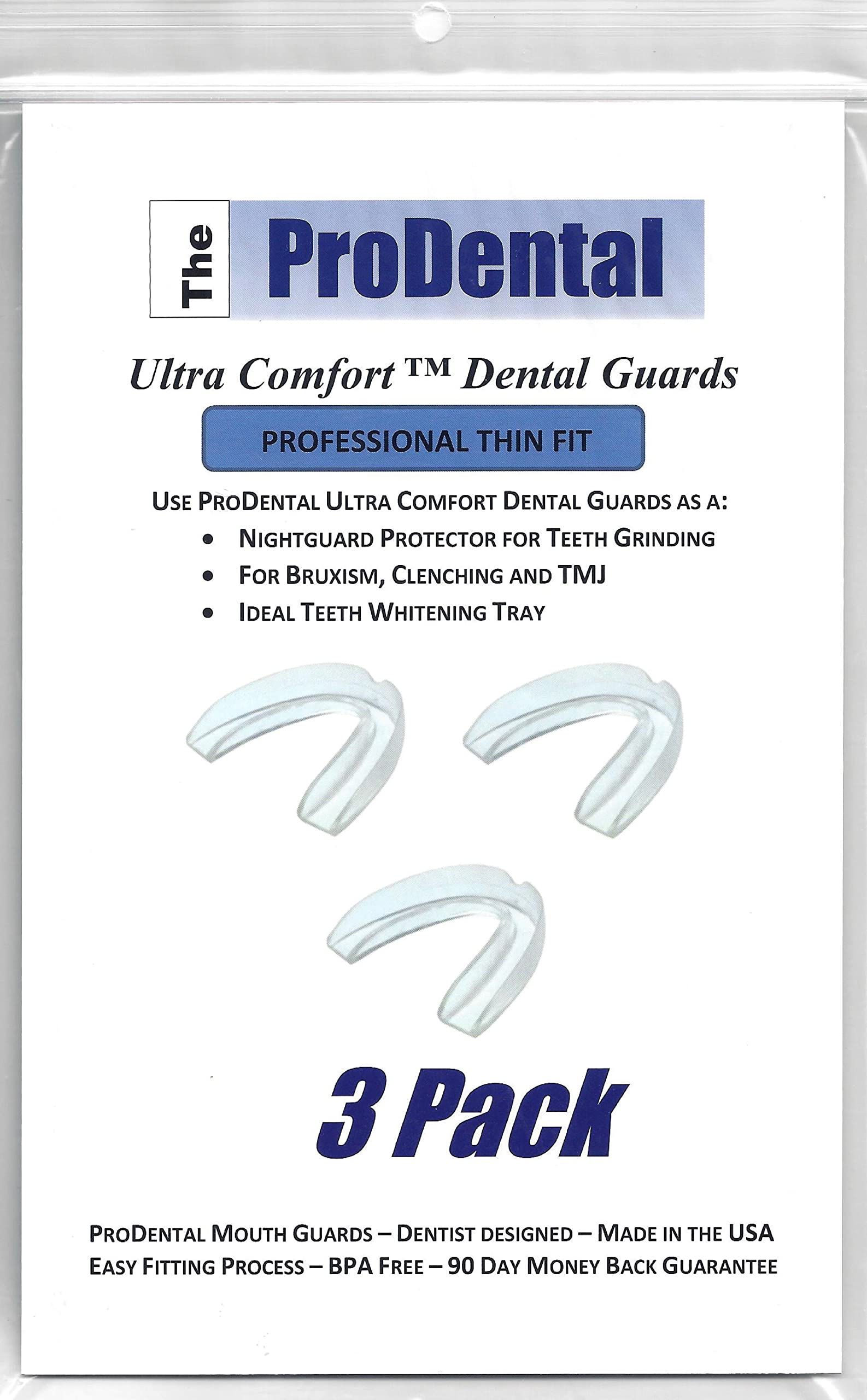 ProDental Thin and Trim Mouth Guard for Grinding Teeth – 3 Pack, Made in USA, Night Guard for Bruxism - Teeth Clenching, Use as Customizable Teeth Whitening Tray