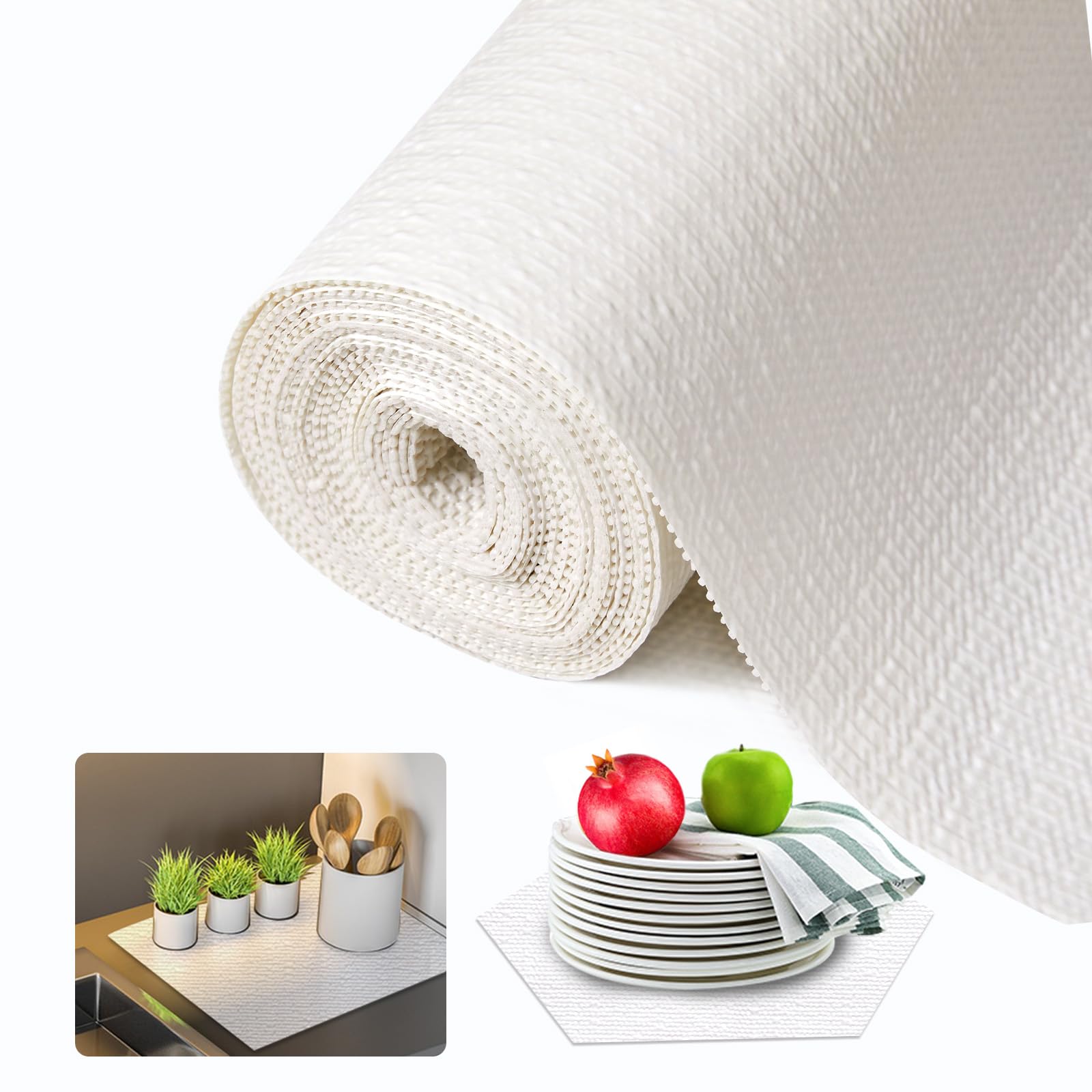 Beautysaid Shelf and Drawer Liner for Ktichen Cabinet, Non Adhesive Non Slip Shelf Paper Waterproof Washable Thickened for Dresser Pantry Shelve Bathroom Protector Liner(White,12 in x 10 FT)