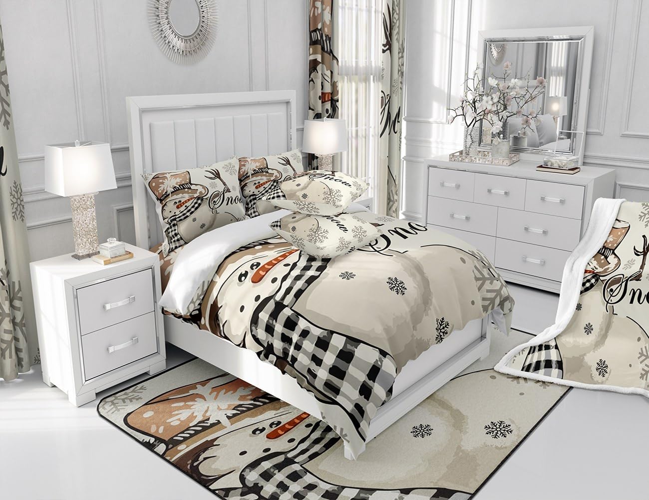 jejeloiu Christmas Bedding Set for Kids Boys Girls Snowman Comforter Cover Set Queen Size Snowflake New Year Decor Duvet Cover Bedroom Decor Xmas Bedspread Cover Bedding Collection 3Pcs
