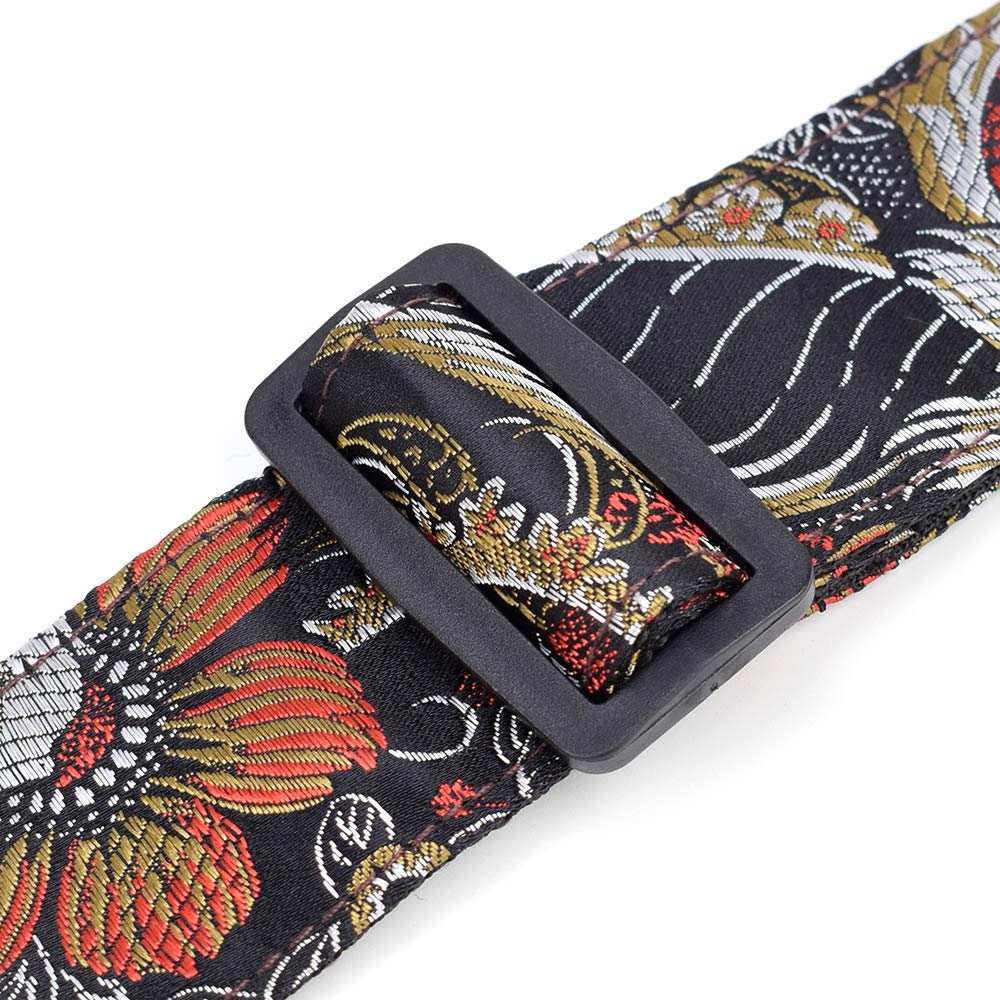 CLOUDMUSIC Guitar Strap For Acoustic Electric Embroidered Jacquard Vintage Floral Patterns(Flowers In Black)