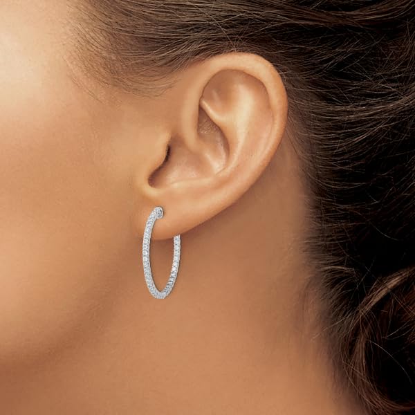 925 Sterling Silver 3.75mm Cubic Zirconia CZ Round Hinged Hoop Earrings