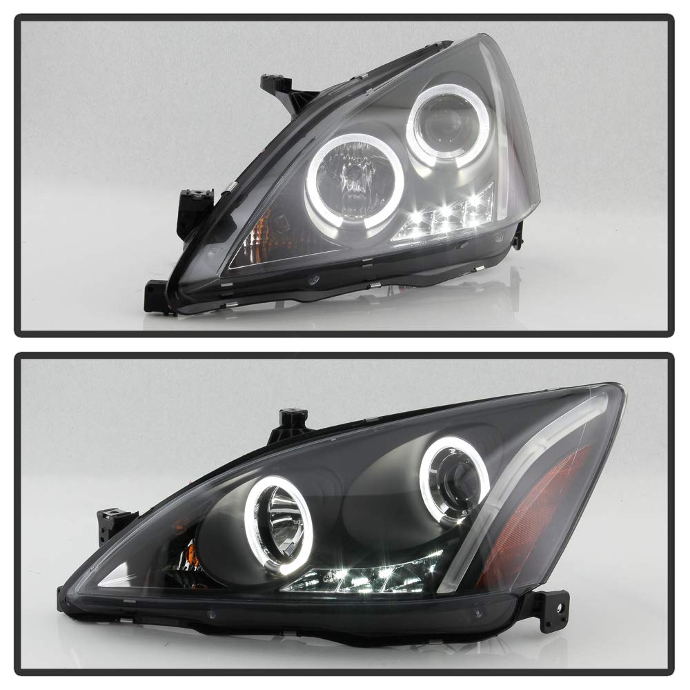 ACANII - For 2003-2007 Honda Accord LED Dual Halo Black Housing Projector Headlights Headlamps, Driver & Passenger Side
