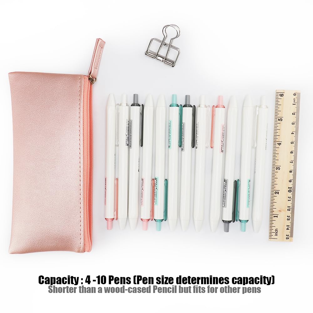 EONMIR PU Leather Pencil Cases Pouch Bag with Zipper,Small Simple Pencil Pouches, Makeup Pouch, Cosmetic Pouch (Blue+Pink)