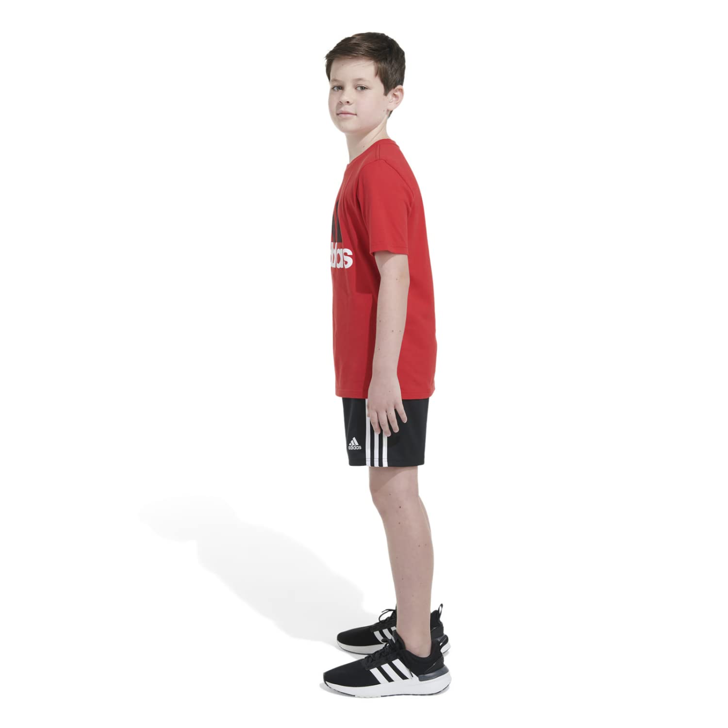 adidas Boy's Short Sleeve Tee Two-Tone Logo (Toddler/Little Kids) Bright Red 7 Little Kids