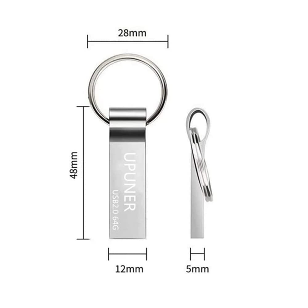 64G USB 2.0 Flash Drive, Metal Keychain Thumb Drive Memory Stick Built-in Waterproof.