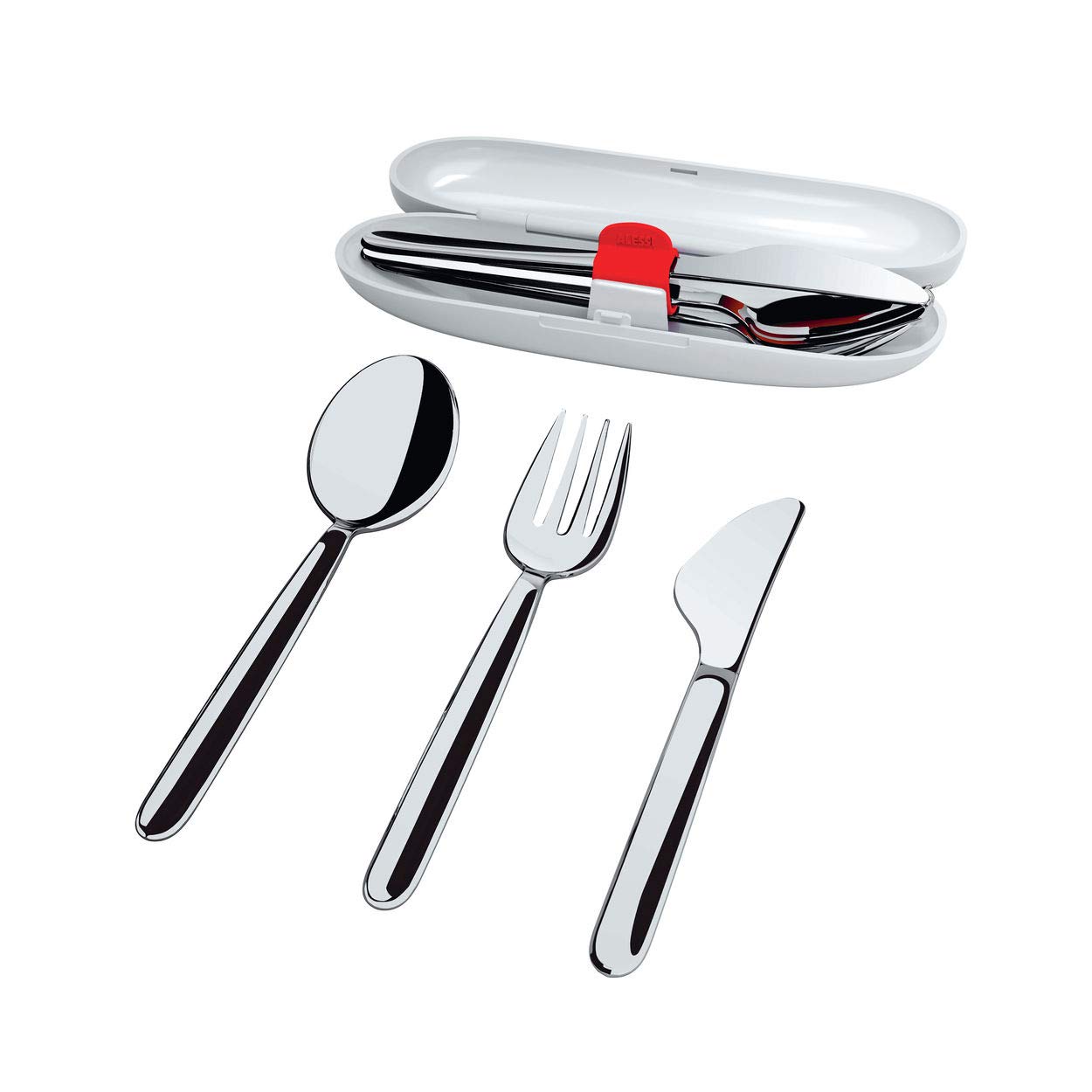 Alessi SA04S3 G Food à Porter Travel Cutlery Set: Spoon, Fork, Knife in 18/10 Stainless Steel, One size, steel