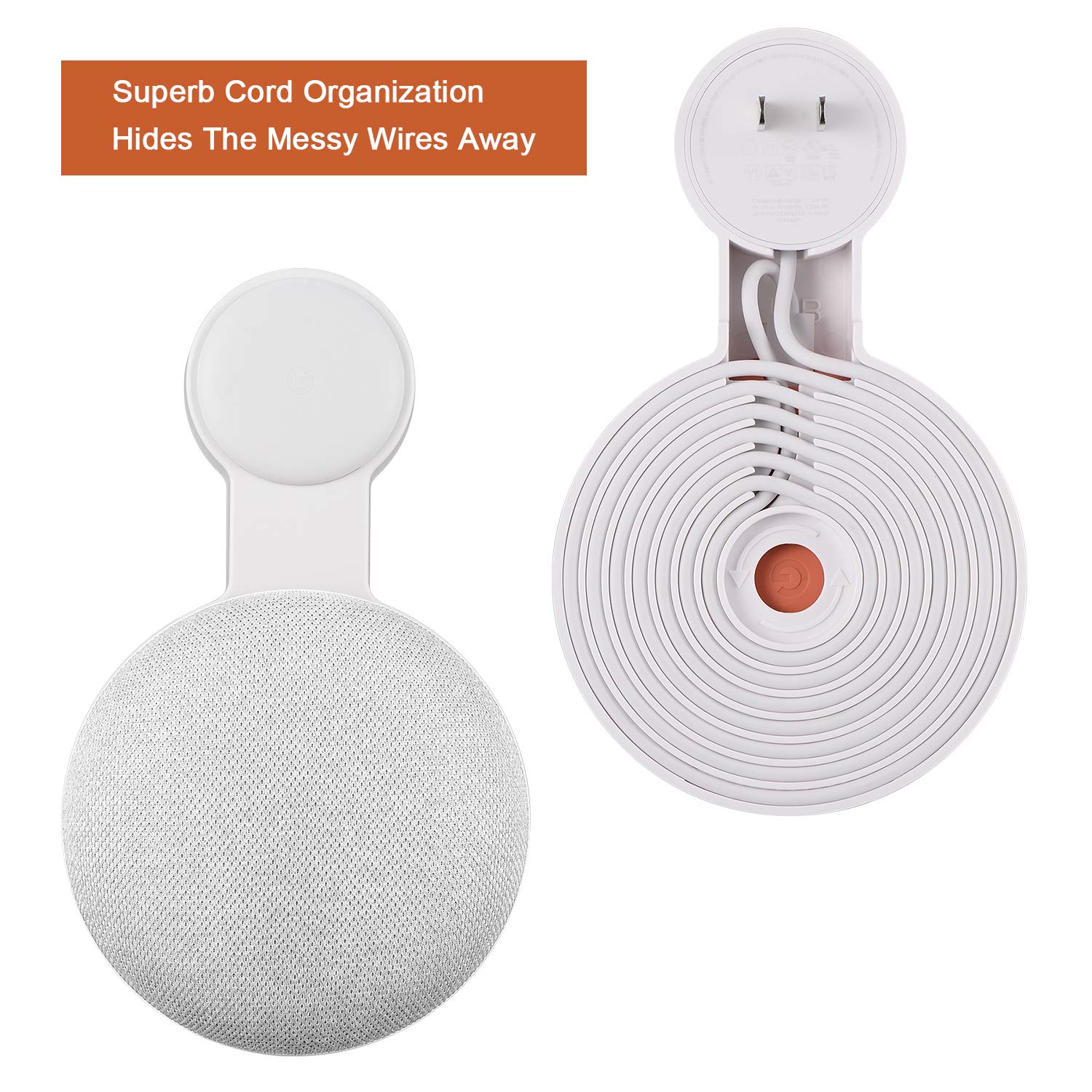 Caremoo Google Home Mini Wall Mount Holder, Space-Saving Design AC Outlet Mount, Perfect Cord Management for Google Home Mini Voice Assistant 2 Pack(White)…