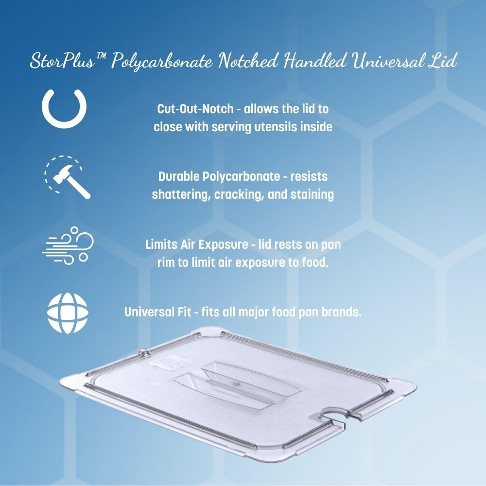 Carlisle FoodService Products 10311U07 StorPlus Sixth Size Polycarbonate Universal Handled Notched Food Pan Lid, Clear