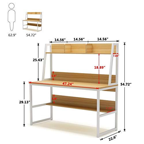 Tribesigns Computer Desk with Hutch, 47 inches Home Office Desk with Space Saving Design with Bookshelf for Small Spaces (Light Walnut, 47)