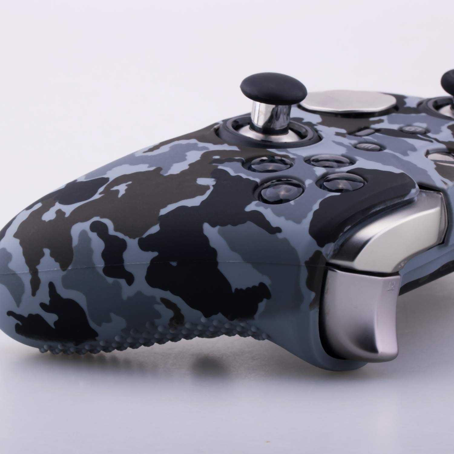 9CDeer 1 x Protective Customize Transfer Print Silicone Cover Skin Camougrey + 6 Thumb Grips Analog Caps for Xbox Elite Wireless Controller Compatible with Official Stereo Headset Adapter