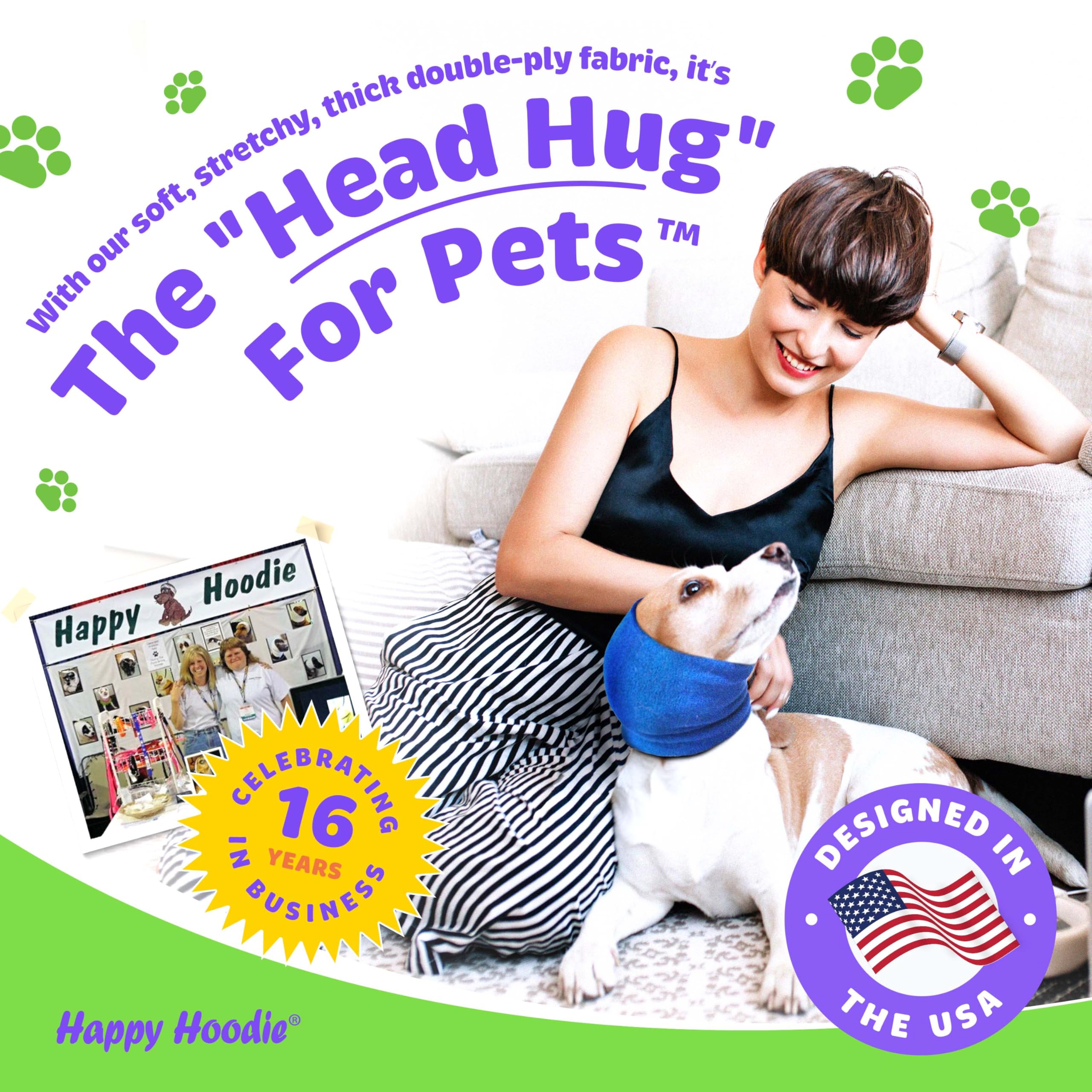 Happy Hoodie The Original Dog & Cat Calming Band, Anxiety Relief/Noise Protection-Grooming-Thunder-Fireworks (Large, Blue)