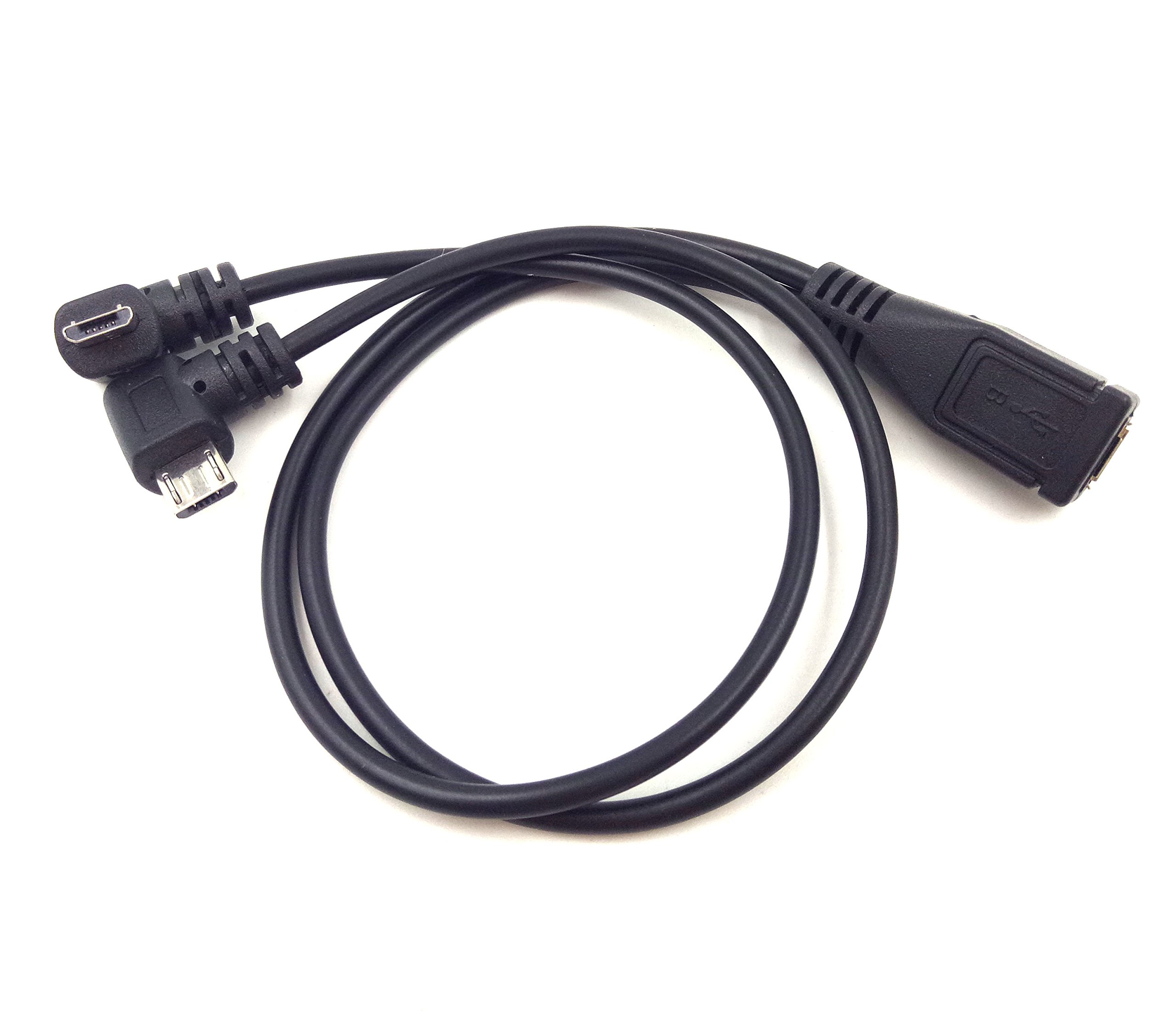 Qaoquda Micro USB 1 to 2 Y Splitter Cable, 1Feet Micro USB Female to Dual Male 90 Degree Angle Converter High Speed Charging Cable (Micro 1F/2M)