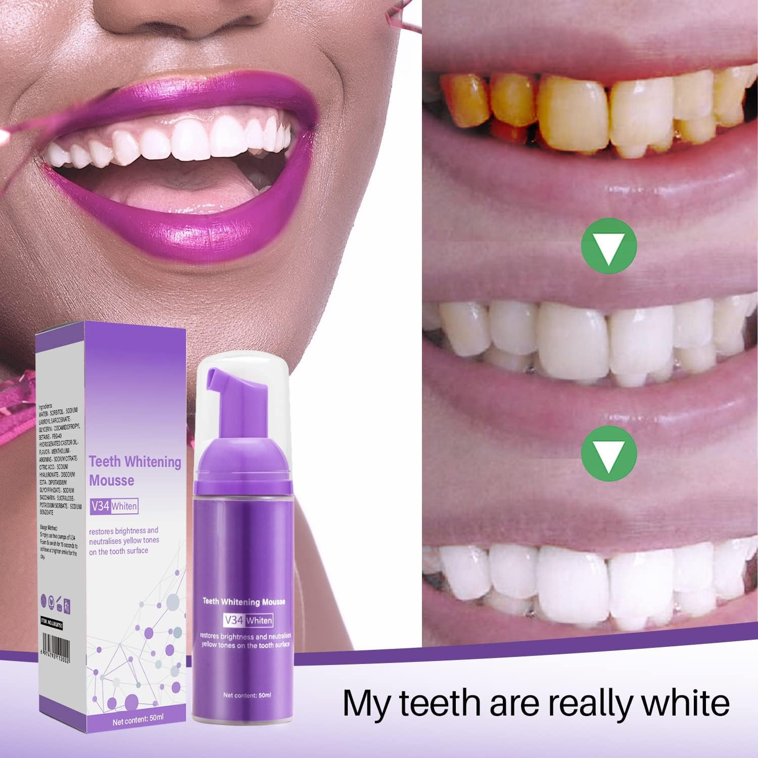 AKARY Teeth Whitening Mousse, Refreshing Breath Deep Cleaning Foam Toothpaste Natural Mouth Wash Water, Purple Teeth Whitening Toothpaste Ultra Fine Mousse Foam