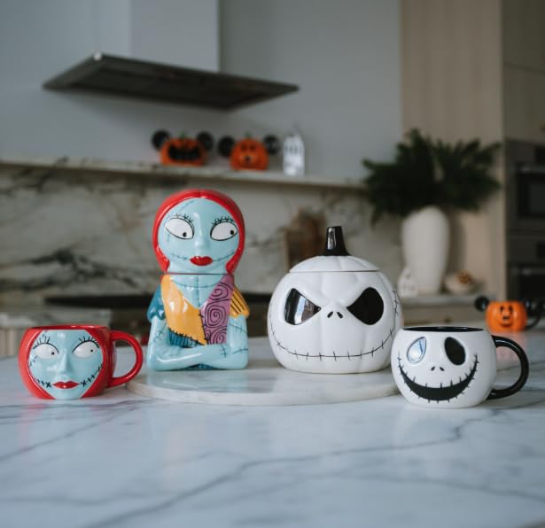 Disney Decorations Nightmare Before Christmas Jack and Sally Mugs | Kitchen Accessories | Cute Ceramic Housewarming Gifts For Men And Women And Kids | Official Licensee | 1 Set