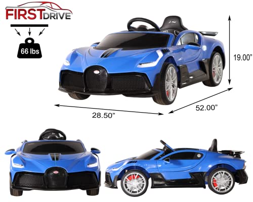 Bugatti Divo - Blue- Dual Motor Electric Power Ride On Car W/Parental Remote, MP3, Aux Cord, Bluetooth, Led Headlights, and Premium Wheels- by First Drive (Blue)