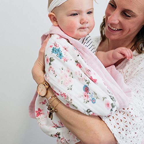 GRACED SOFT LUXURIES Softest Gentle Large Muslin Quilt, 47" x 47" Muslin Baby Receiving Blanket (Pastel Floral)