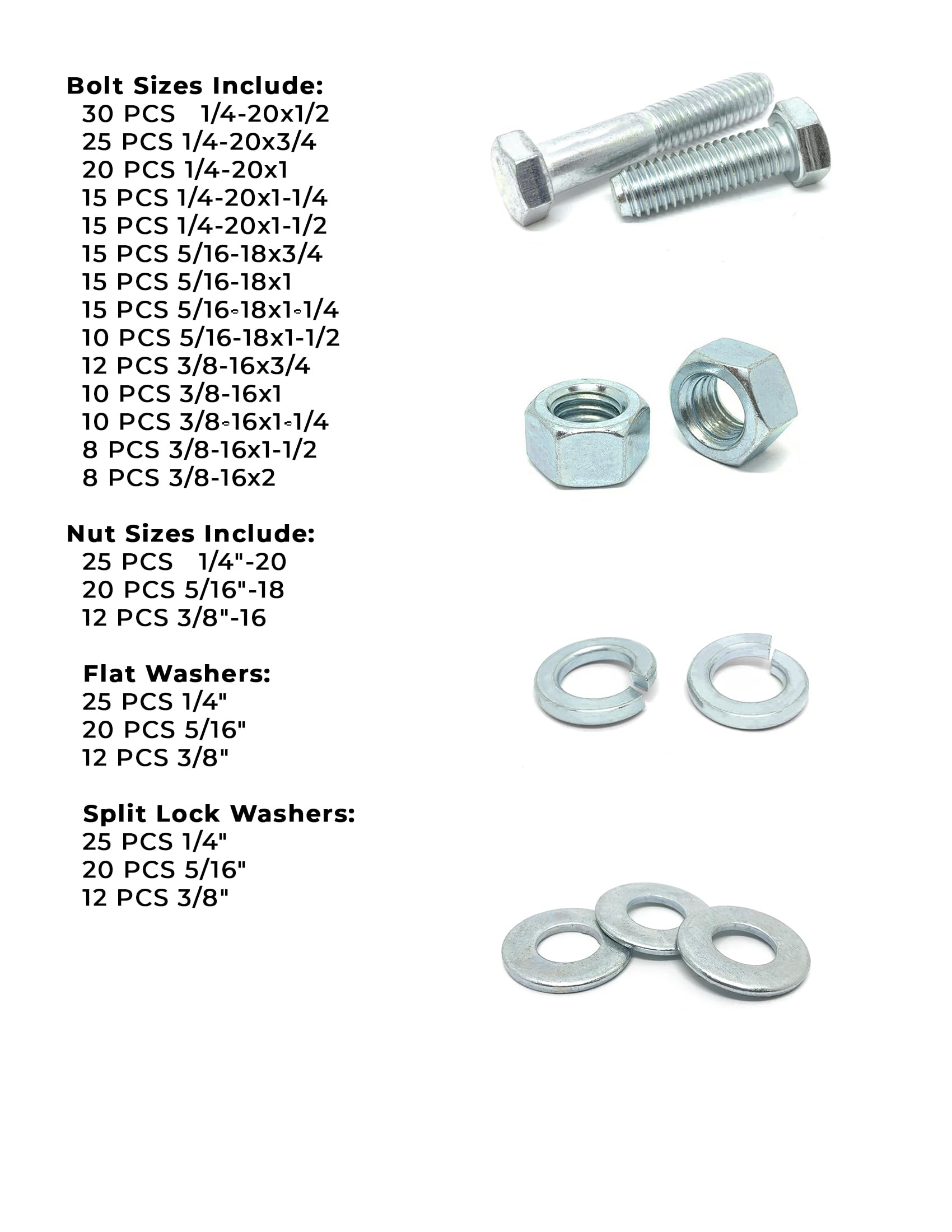 Grade 5 Hex Cap Screws, Hex Nuts, Flat & Split Washers Assortment Kit
