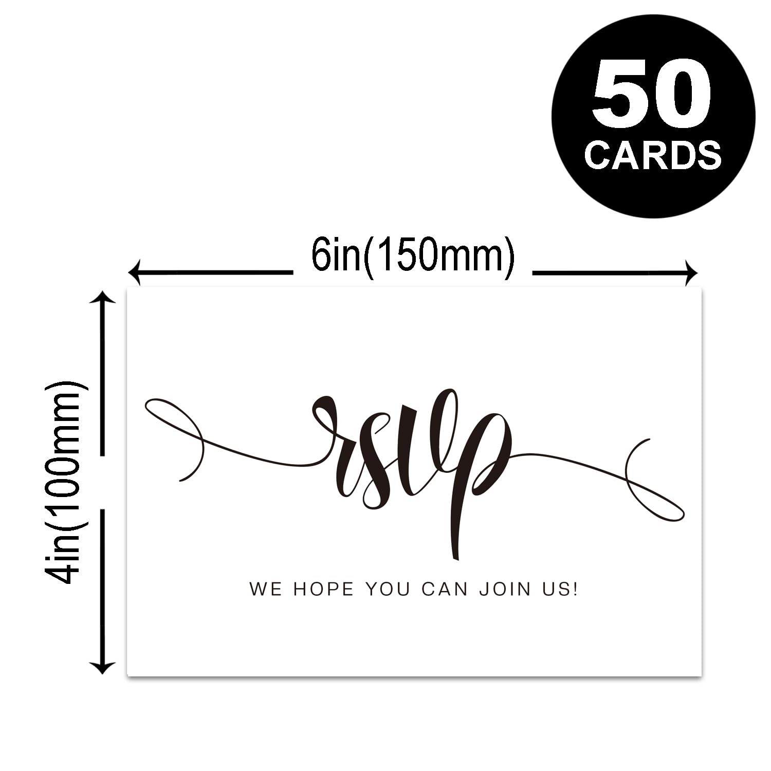 50 Blank RSVP Cards, Response Postcard Kindly Reply Card Stock For Weddings, Bridal Rehearsal Dinner, Baby Shower, Birthday, Bachelorette Party Invitation Kits No Envelopes Needed,4"x6" White
