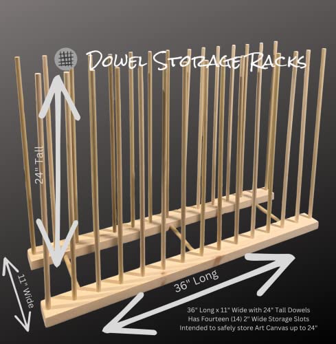 Art Storage Rack - 36" Long x 11" Wide with 24" Tall Dowels - for Art Canvas Storage, Frames, Framed Art, Paintings