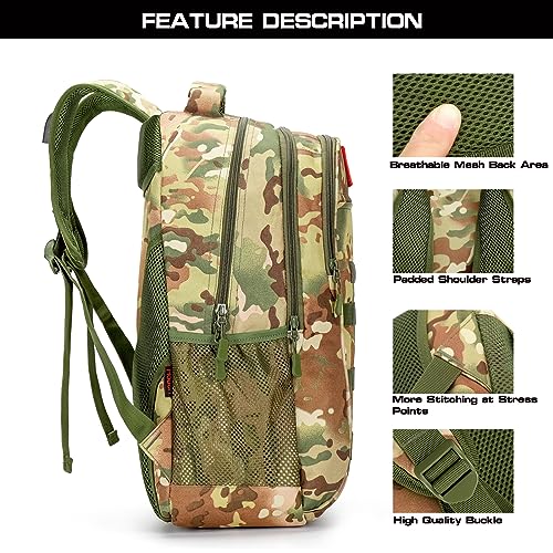 Camo Backpack for Men,Army Military Boys Backpack for School with Pen Bag,40l Waterproof Day Pack for Outdoor Travel Camping
