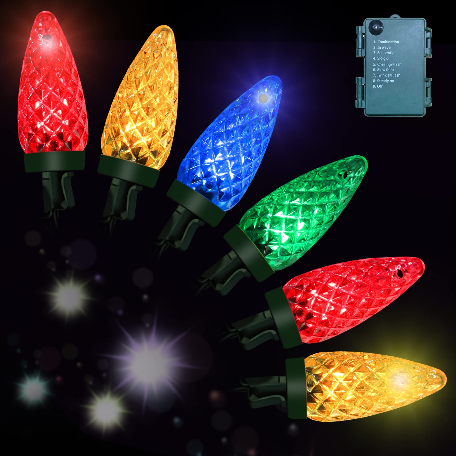 Anycosy Christmas Lights, 16.4 Ft 50 LEDs Strawberry Battery Operated Strings Lights 8 Modes with Auto On/Off Time for Xmas Tree Garland Garden Patio Indoor Outdoor Christmas Decorations, Multi-Color