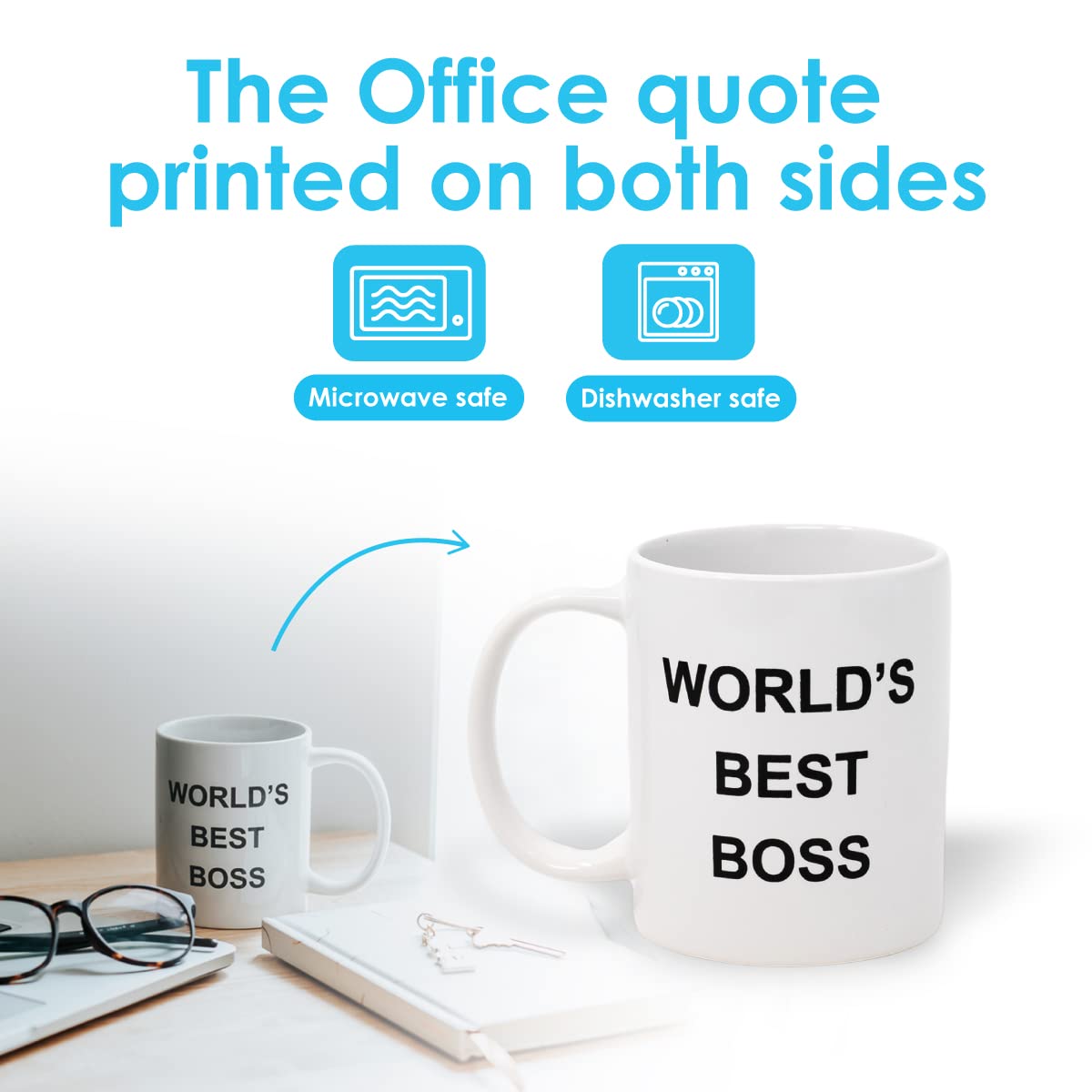 Alpha Awards WORLD'S BEST BOSS Coffee Mug, Double Sided Imprint, 11 OZ Ceramic Mug For The Office