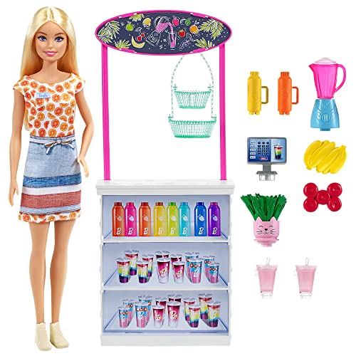 Barbie GRN75β Smoothie Bar Playset with Blonde Doll, Smoothie Bar & 10 Accessories, Multicolor, 30.5 cm*5.8 cm*12.7 cm