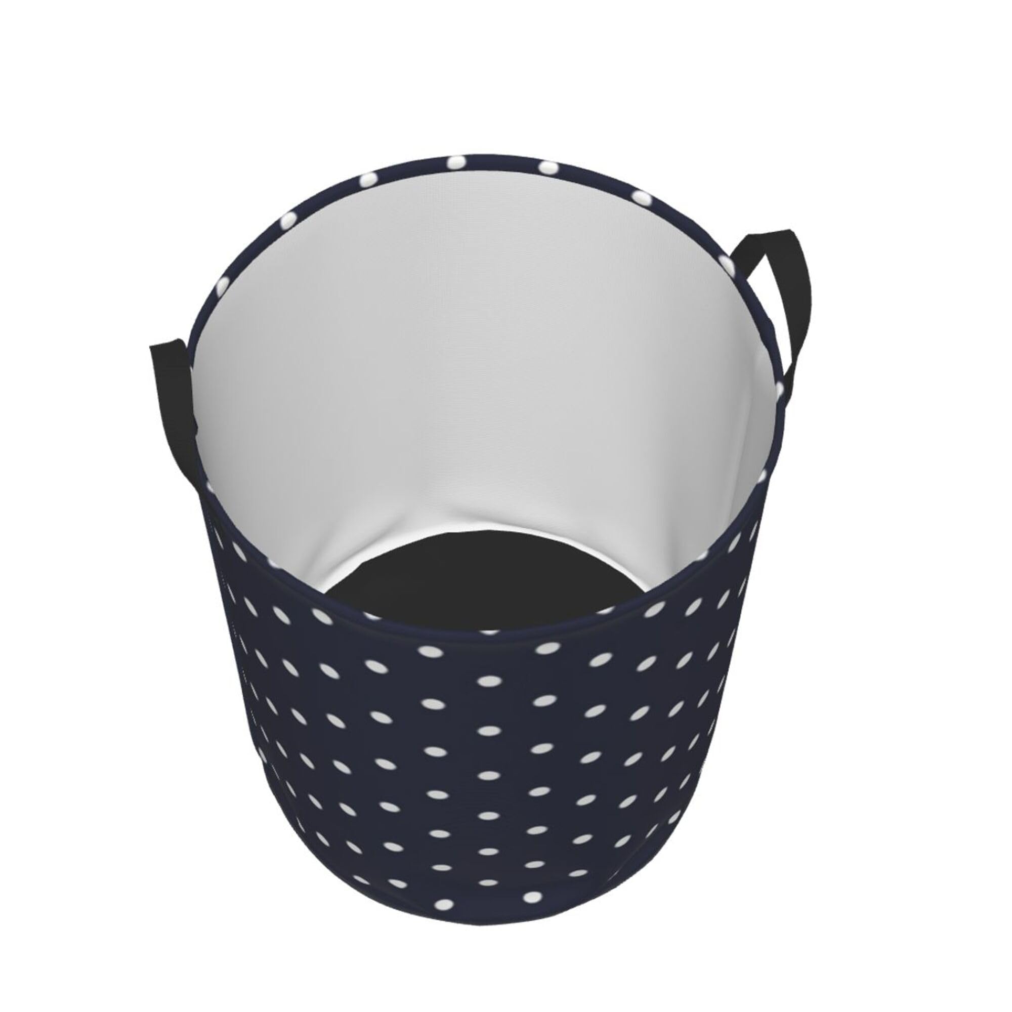 Large Laundry Hamper Bag, Collapsible Laundry Basket Navy Blue Polka Dot Dirty Clothes Storage Washing Bin for Bathroom, Dorm Essentials