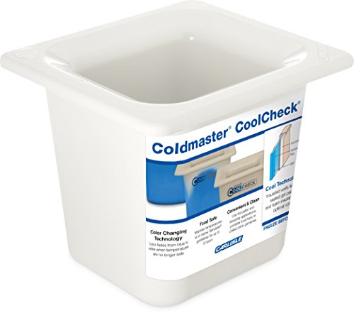 Carlisle FoodService Products CM1104C1402 Coldmaster CoolCheck 6" Deep Sixth-Size Insulated Cold Food Pan, 1.6 Quart, Color Changing, White and Blue