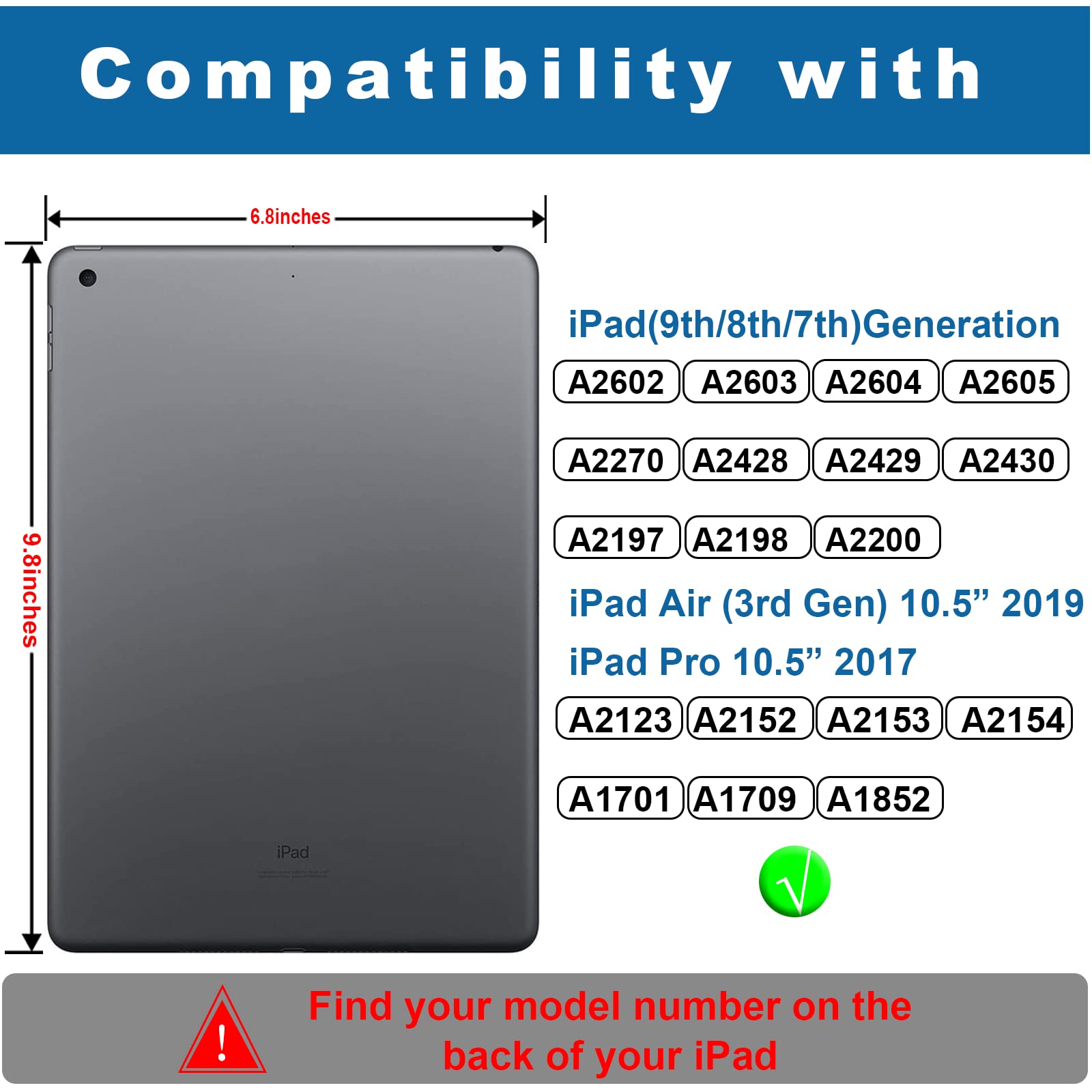 AGROMI Case for iPad 9th/8th/7th Generation 10.2 Inch Case for Kids, Compatible with iPad 10.2 Inch Case 2021/2020/2019 with Pencil Holder, Shockproof Case with 360° Rotating Stand & Hand Strap, Black