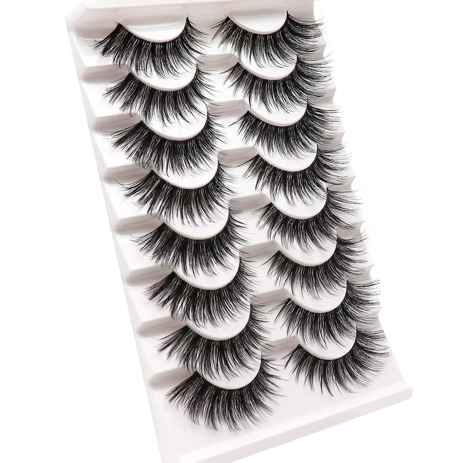Ahrikiss Fake Eyelashes Soft Cat Eye Lashes Clear Band Wispy Eyelashes Lightweight False Eyelashes 8 Pairs False Lashes Pack | F16