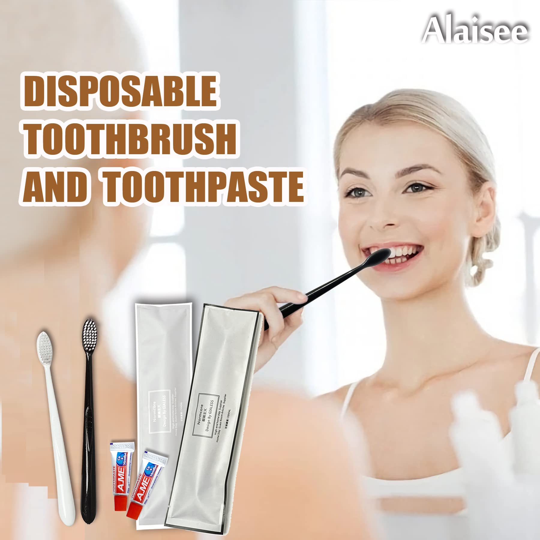 Alaisee 35 Pack Disposable Toothbrushes with Toothpaste Bulk Individually Wrapped,Travel Toothbrushes with Large Soft Bristle,Travel Toothbrush Kit,Black/White