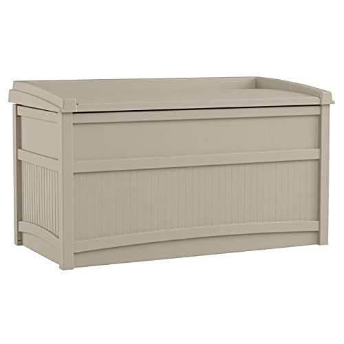 50 GALLON DECK STORAGE BOX OUTDOOR STORAGE BENCH FOR PATIO STORAGE WEATHER RESISTANT, WATERPROOF AND UV PROTECTED (Light Taupe)