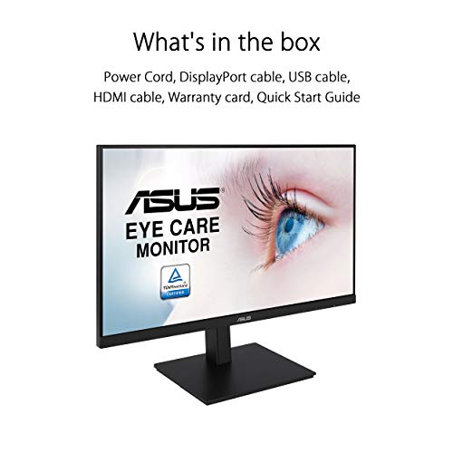 ASUS VA27DQSB 27β Monitor, 1080P Full HD, 75Hz, IPS, Adaptive-Sync, Eye Care, HDMI DisplayPort VGA USB Hub, Frameless, Ergonomic Design, VESA Wall Mountable,BLACK