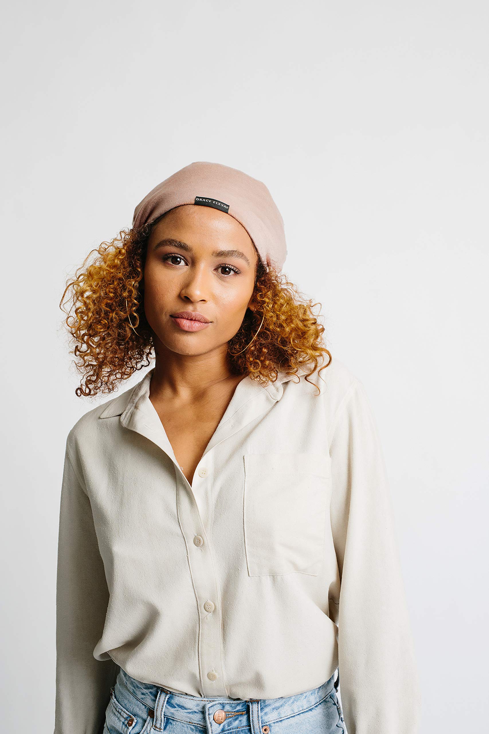 Grace Eleyae Women's Sleep Cap Slap Silky Sleeping Stylish Beanie Hat Premium Quality Head Cover for Curly Hair Soft & Smooth (Walnut)