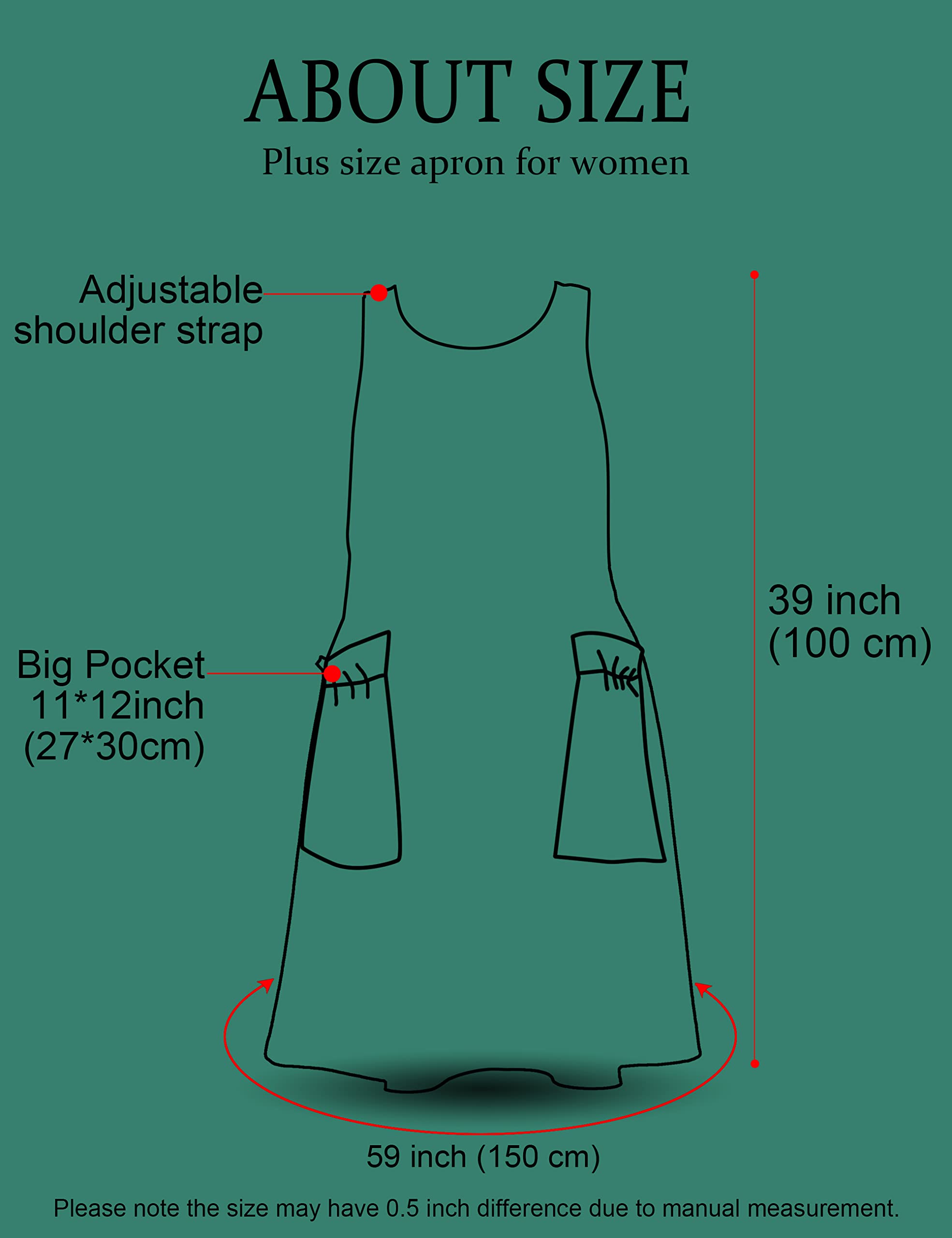 APRONNER Big Plus Size Aprons for Women with Pockets Cotton Linen Baking Kitchen Cooking Pastoral Style
