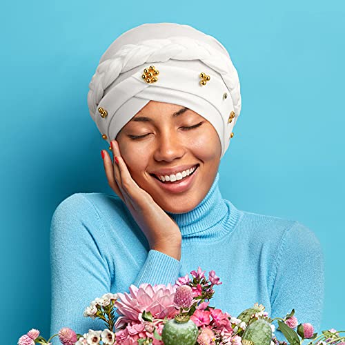 6 Pieces African Women Turban Headscarf Cap for Black Women Braided Head Wrap(Black, Grey, White, Wine Red, Yellow, Royal Blue, Bead Style)
