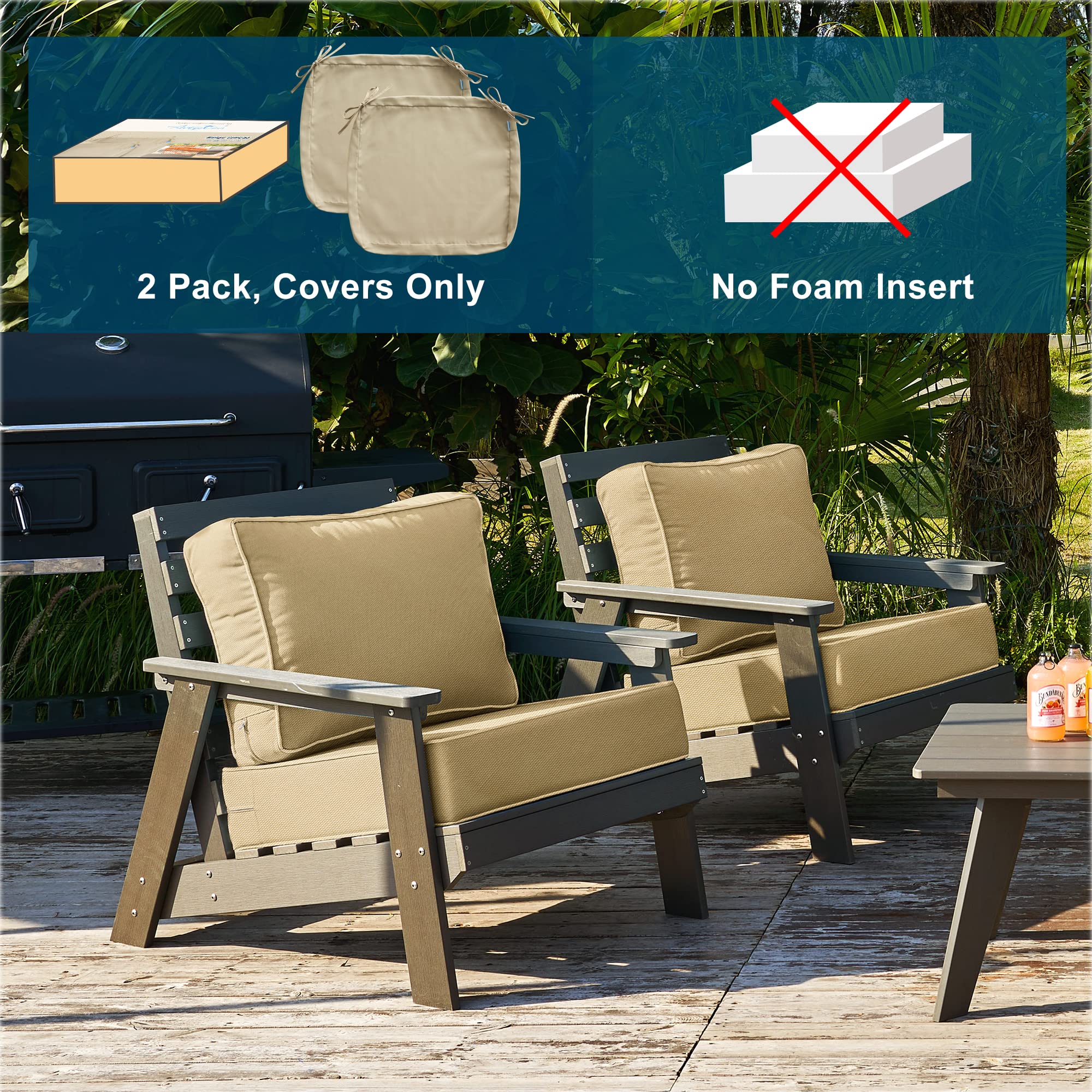 ARTPLAN Patio Chair Seat Cushion Slipercover(Cover-only No Insert) Outdoor Patio Cushion Covers Set with Tie,Zipper Colsure,Floral 20"X22"X4"(2 Pack),Light Brown