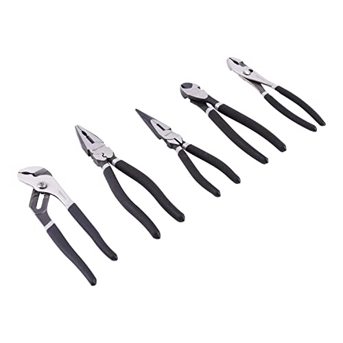 Amazon Basics Pliers Set with Durable Nylon Case - 5-Piece (8-Inch Diagonal, 8-Inch Combination, 8-Inch Long Nose, 8-Inch Groove Joint, 8-Inch Slip-Joint)