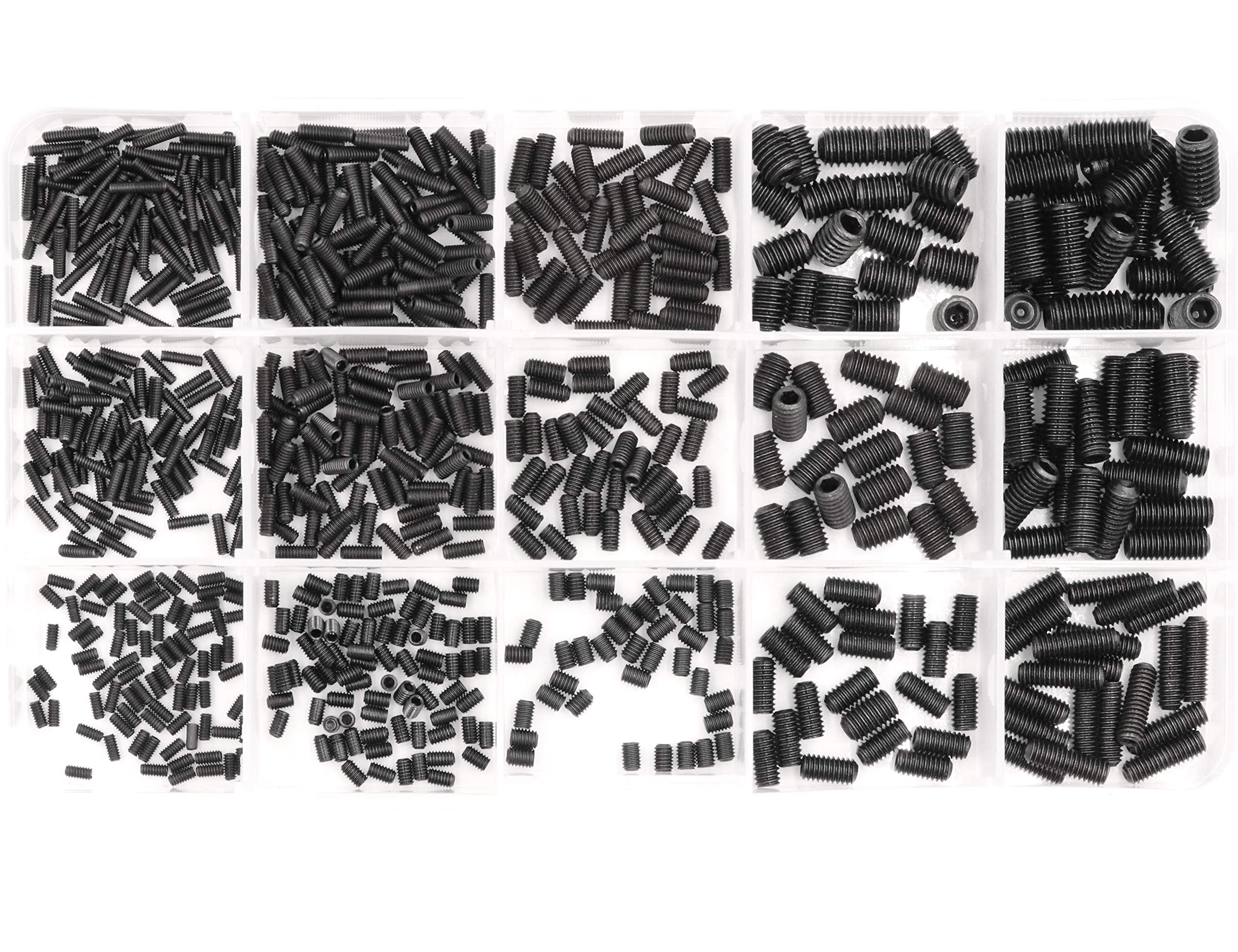 LBY 720pcs M2 M2.5 M3 M4 M5 M6 Internal Hex Drive Cup-Point Set Screws,Socket Head Cap Screws Grub Screws Assortment Kit 12 Sizes,Carbon Steel Black