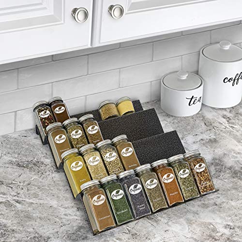 LYNK PROFESSIONALĀ® Spice Drawer Organizer - Heavy Gauge Steel 4 Tier Spice Rack - Drawer Insert Tray for Spice Jars, Herbs and Seasoning - Kitchen Cabinet Drawer Storage - Silver Metallic, Large