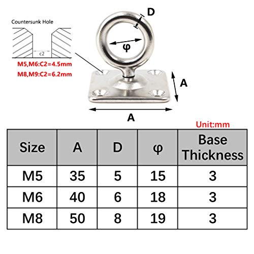 M5 Swivel Ceiling Mount Hook Heavy Duty 304 Stainless Steel for Yoga Swing Boat Rigging Marine Deck Hardware(4PCS)