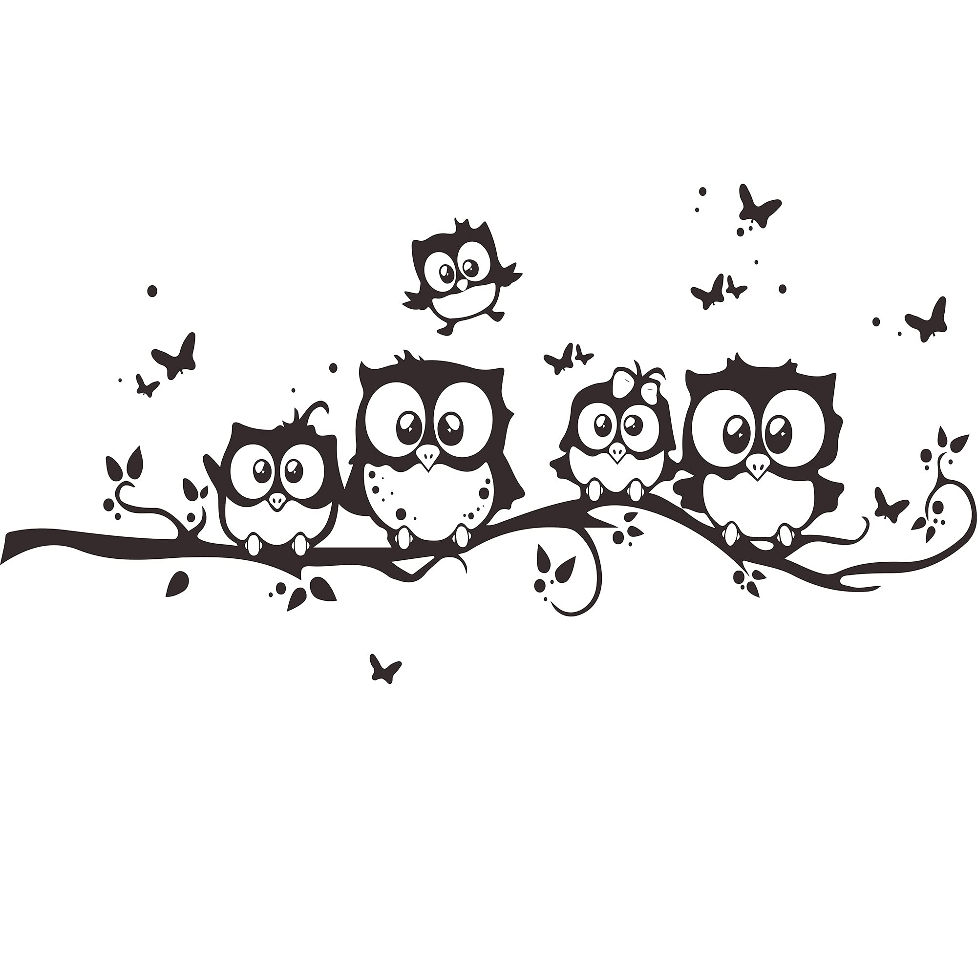 Family Owls On The Tree Branches Wall Decal Removable Cartoon Black Vinyl Owl Wall Art Decor Stickers for Babys Children Rooms Bedroom Living Room TV Background