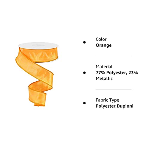 Iridescent Dupioni Wired Edge Ribbon, 10 Yards (Orange, 1.5")