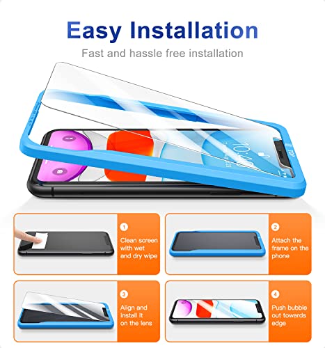 CANSHN 3 Pack Screen Protector for iPhone XR and iPhone 11 Tempered Glass with Easy Installation Frame - Anti-Scratch - Case Friendly - HD Clear Film for iPhone XR/11 6.1 Inch