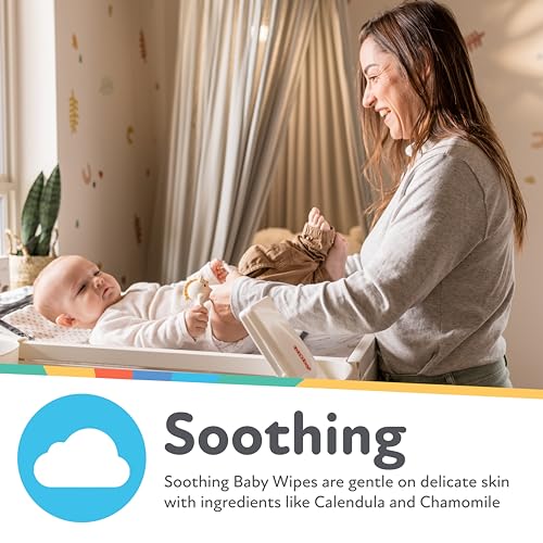 Nuby Soothing Baby Wipes Naturally Inspired with Chamomile Aloe and Citroganix (Fragrance Free/Extra Thick), Unscented, 64 Count