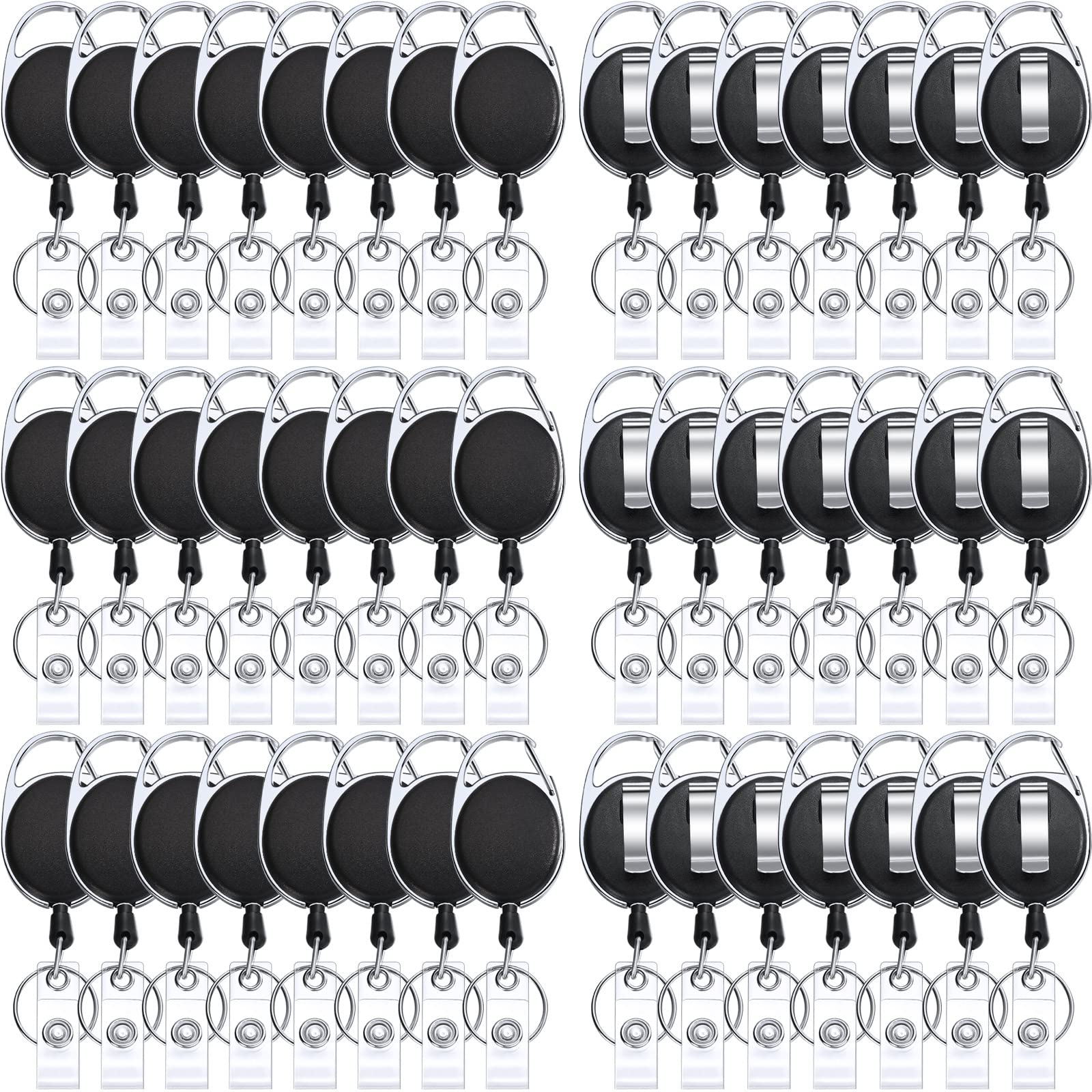 50 Pack Heavy Duty Retractable Badge Reels Batch Holder Name ID Badge Clips Keychain Badge Holder Key Card Retractable Holder Reel Clip for Office Worker Doctor Nurse Employee (Black)