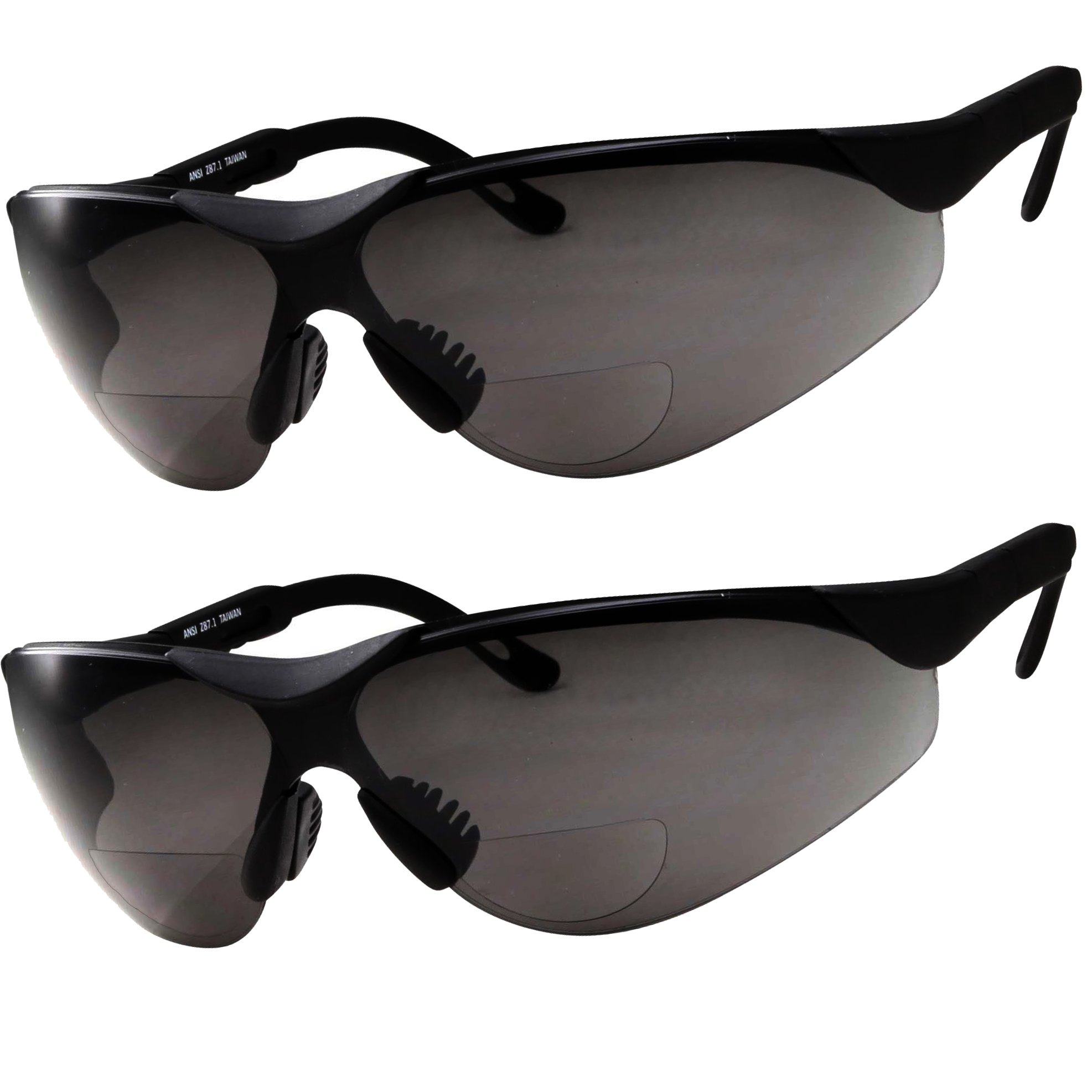 grinderPUNCH 2 Pairs Bifocal Safety Sunglasses Black Lens with Reading Corner - Fully Adjustable Arms Diopter/+2.00