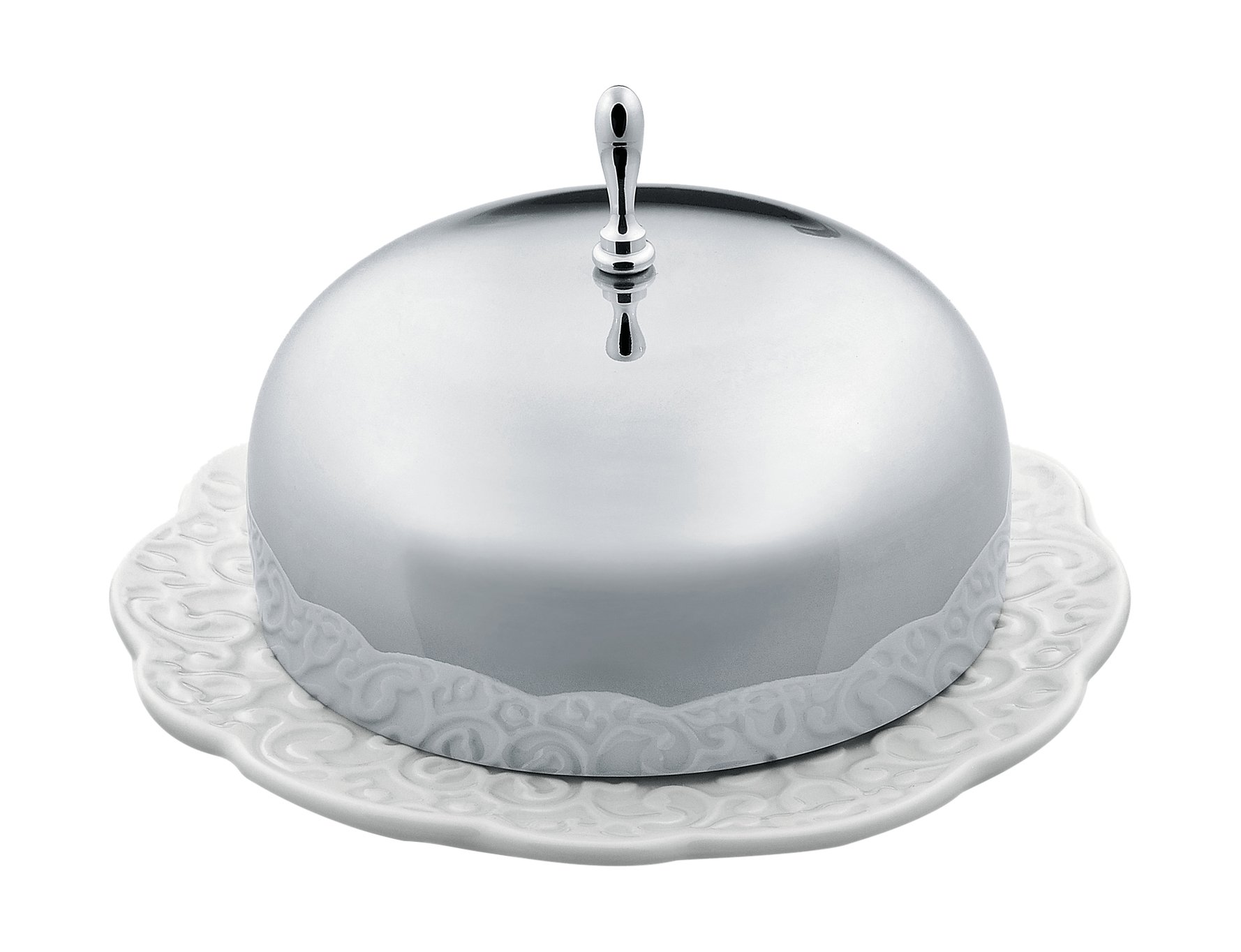 Alessi "Dressed" Butter Dish in Porcelain With Lid in 18/10 Stainless Steel Mirror Polished, White